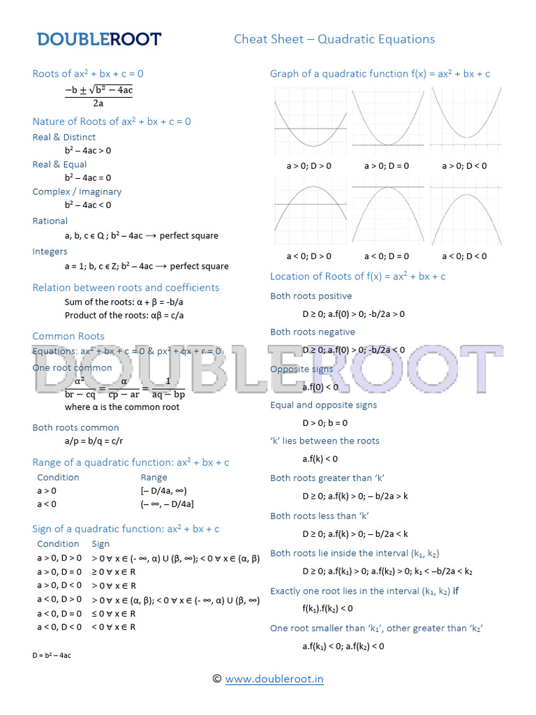 Quadratic Equations Cheat Sheet | PDF | Quadratic Equation ...