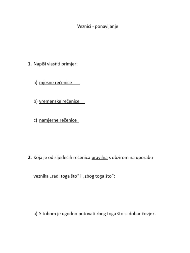 Veznici - Vježba | PDF