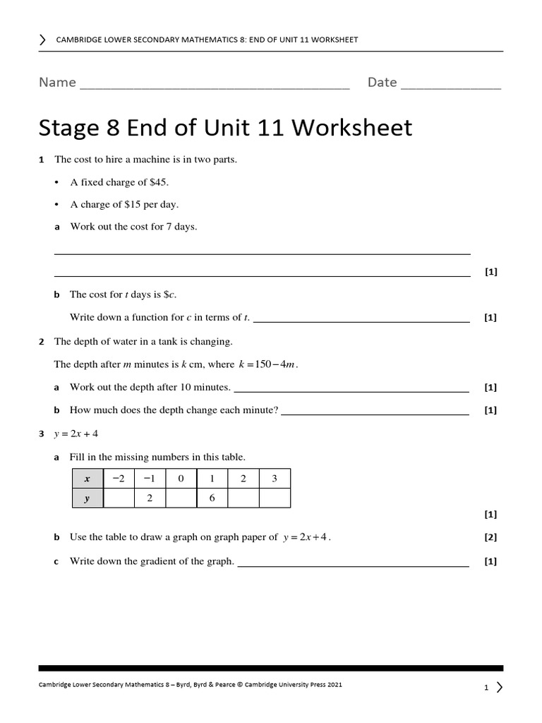 Stage 8 End of Unit 11 Worksheet | PDF | Mathematical Concepts ...