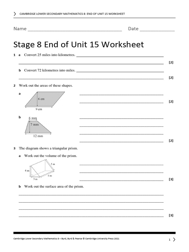 Stage 8 End of Unit 15 Worksheet | PDF | Geometric Shapes | Geometry