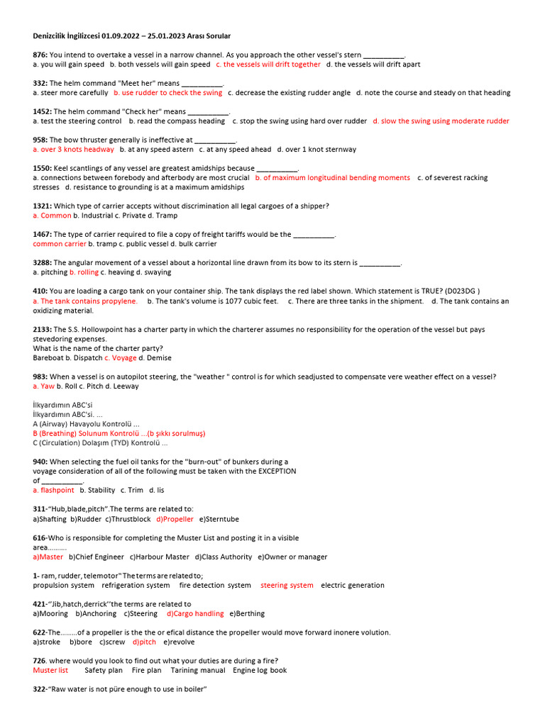 Gruptaki İngilizce Sorular | PDF | Rudder | Ships