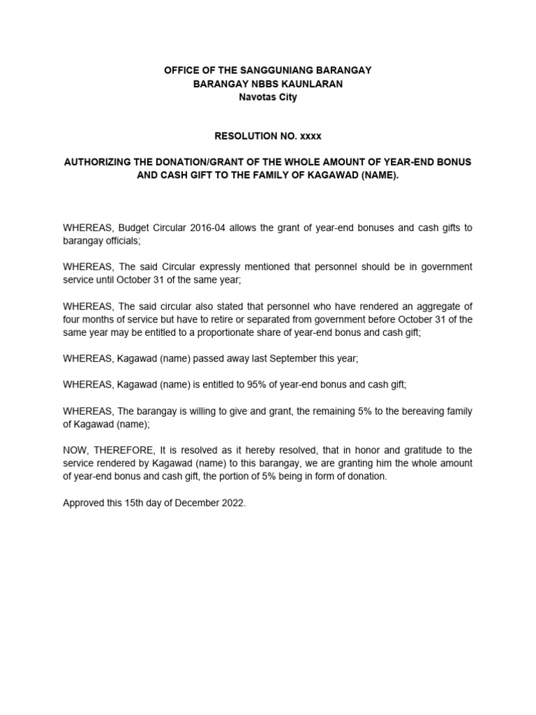 Year-End Bonus Donation Resolution | PDF