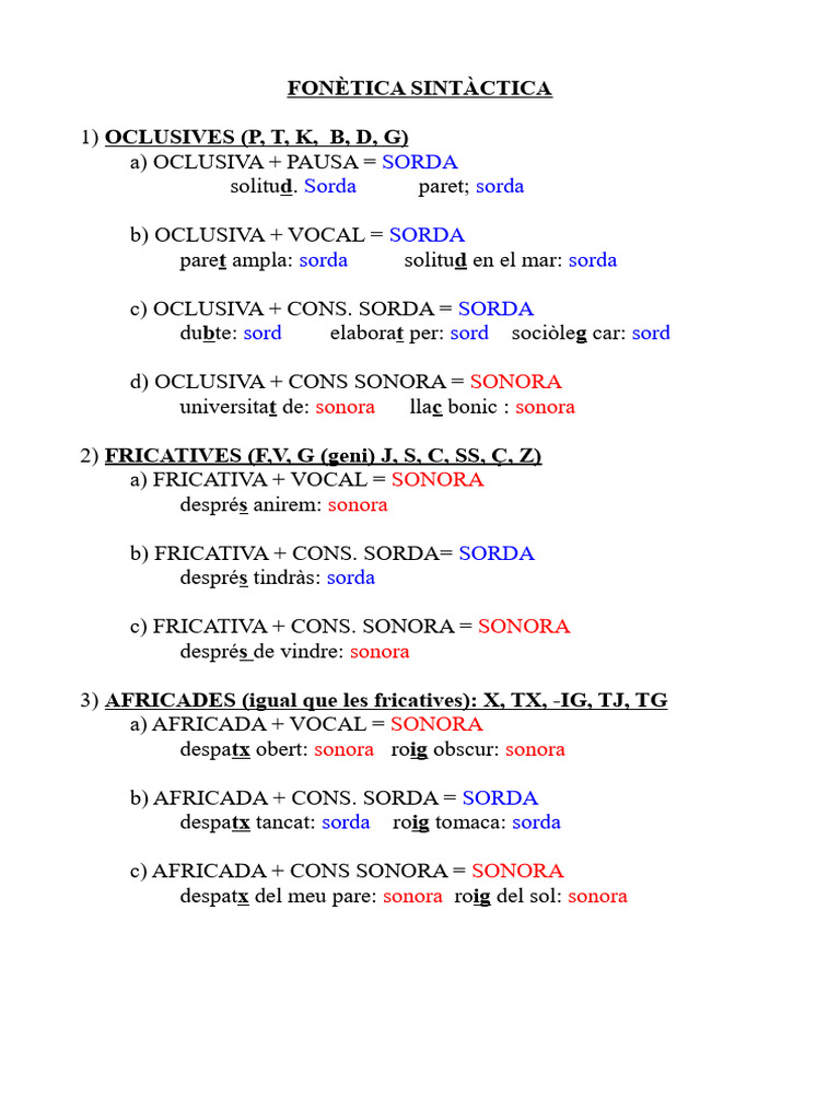 Fonètica Sintàctica Teoria I 1a Pràctica | PDF