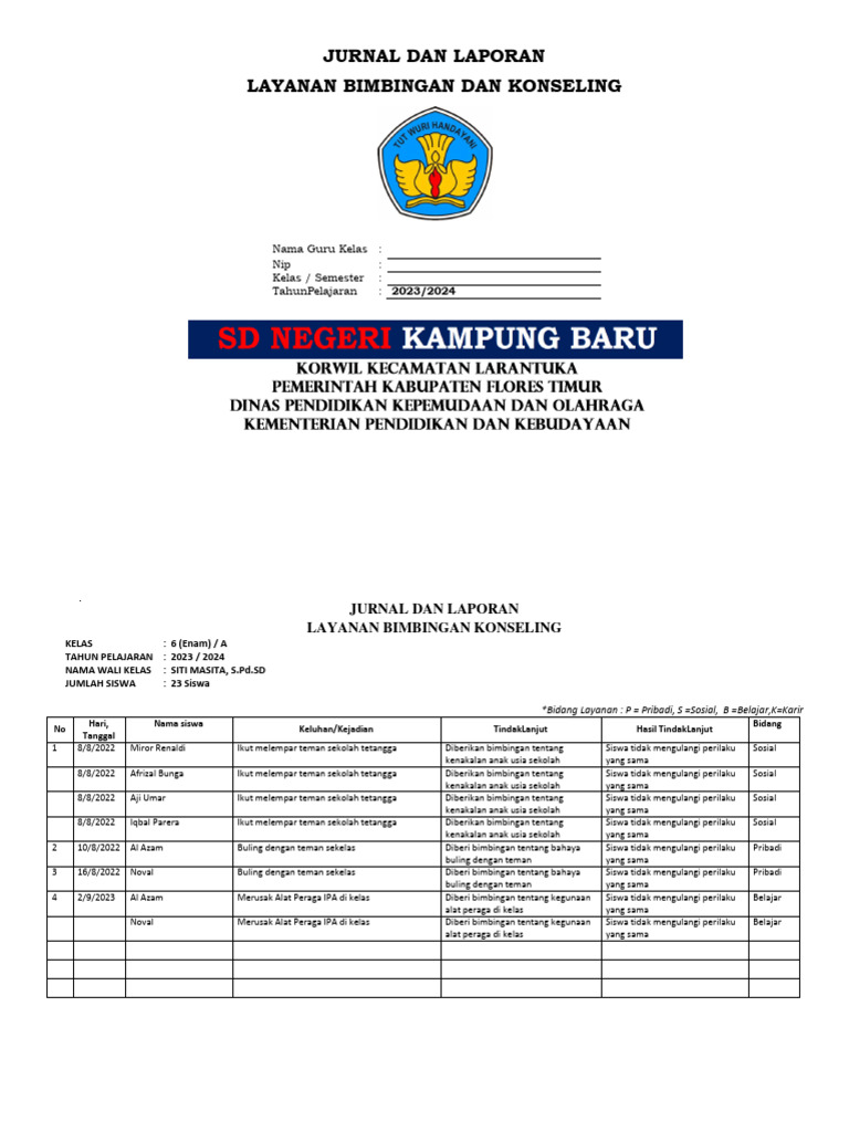 Jurnal Dan Laporan BP - BK-1 | PDF