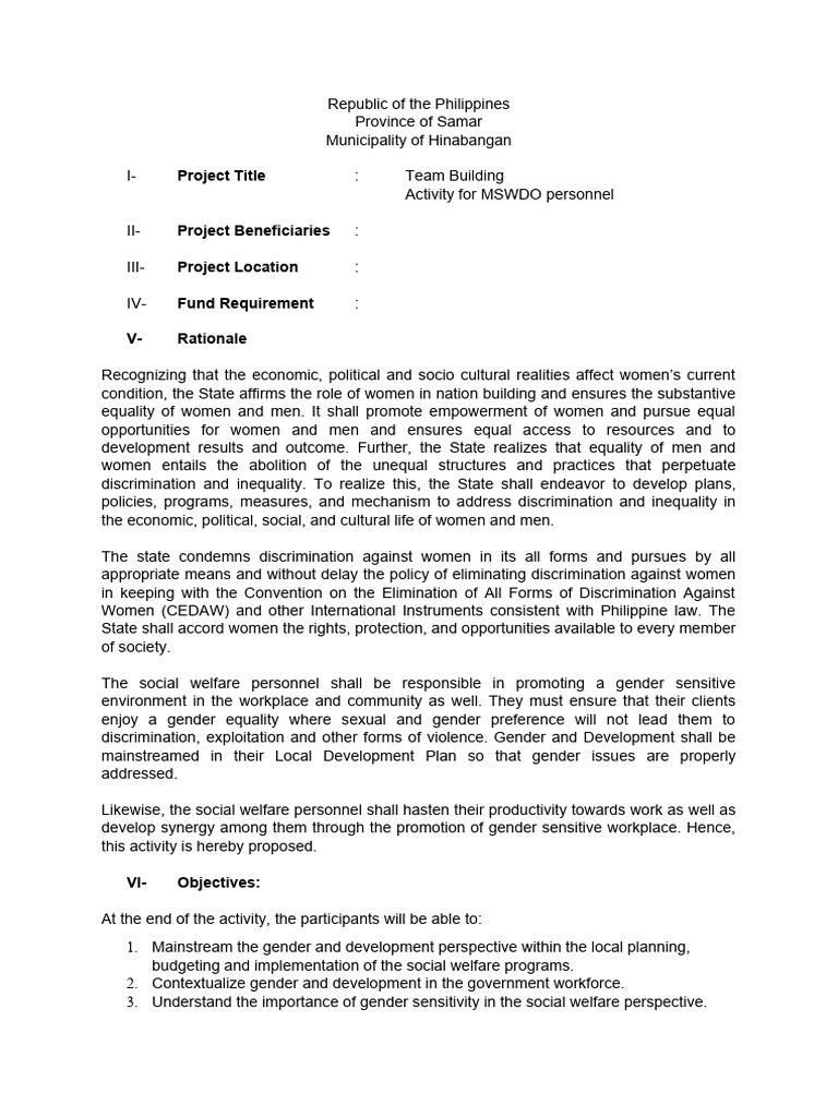 Project Proposal GAD and Team Building | PDF