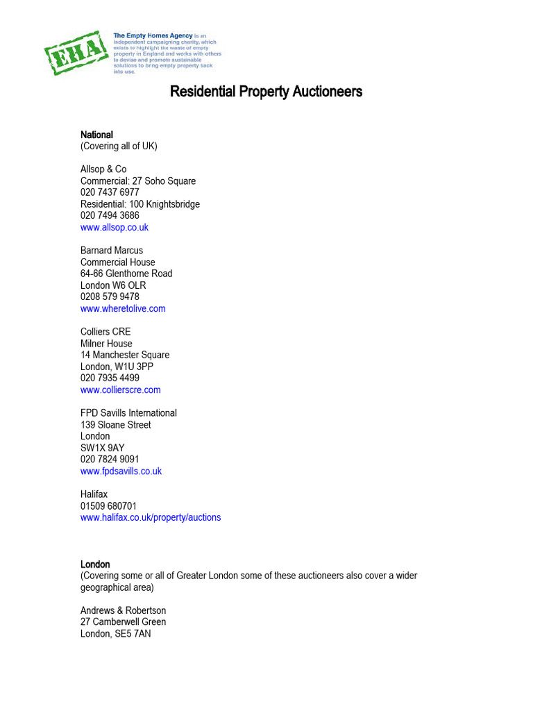 UK Residential Property Auctioneers List | PDF | Travel