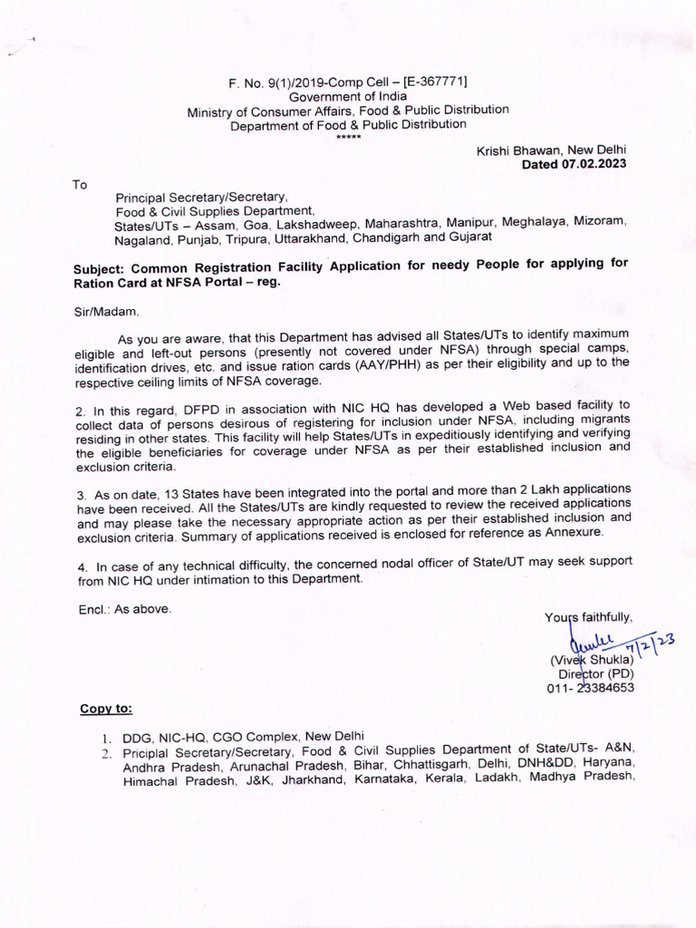 Common Registration for Ration Cards | PDF | Government Of India ...