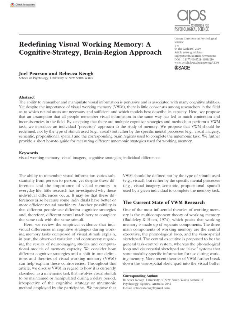 Redefining Visual Working Memory A Cognitive-Strategy, Brain-Region Approach | PDF | Mental ...