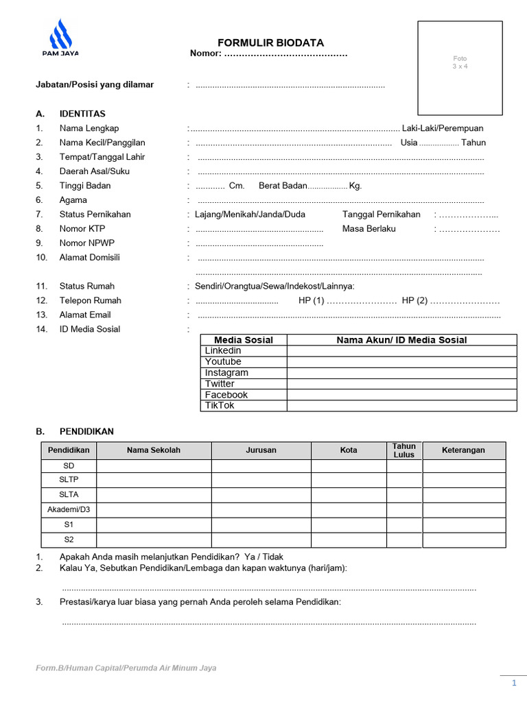 Form Biodata Diri Human Capital-Update | PDF