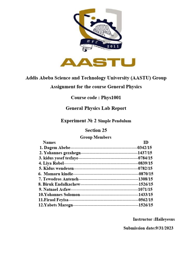 The Simple Pendulum Pdf Physical Quantities Metrology