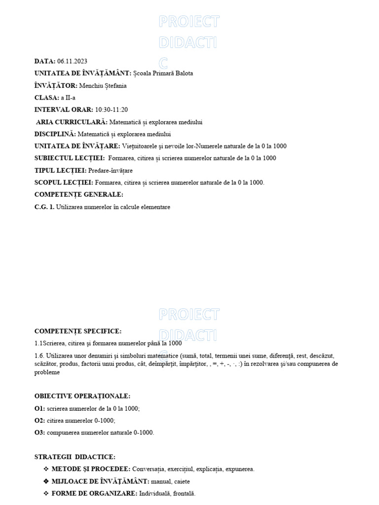 Proiect Didactic MEM Clasa A 2 A | PDF