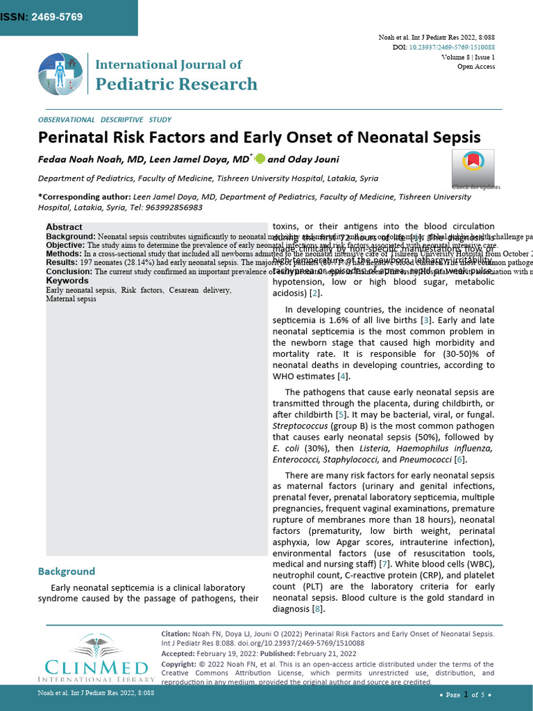 International Journal of Pediatric Research Ijpr 8 088 | PDF | Preterm Birth | Sepsis
