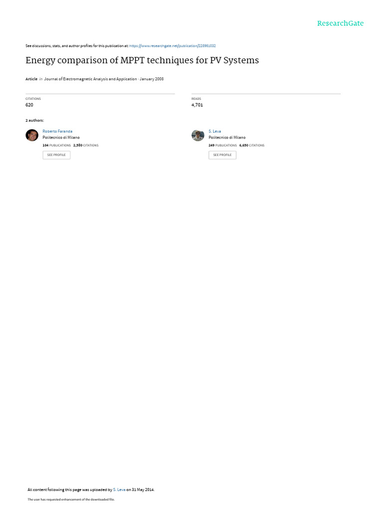 Energy Comparison of MPPT Techniques For PV System | PDF