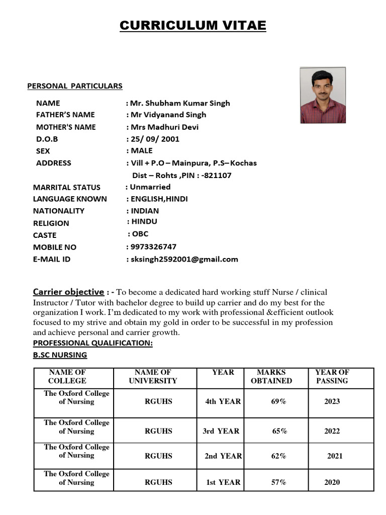 Subham CV | PDF | Intensive Care Unit | Hospital