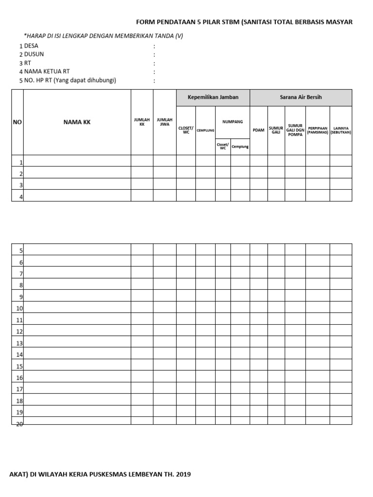 1 Form Pendataan STBM | PDF