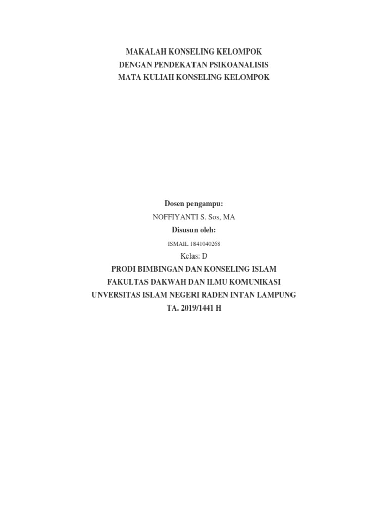 Makalah Konseling Kelompok Psikoanalisis | PDF