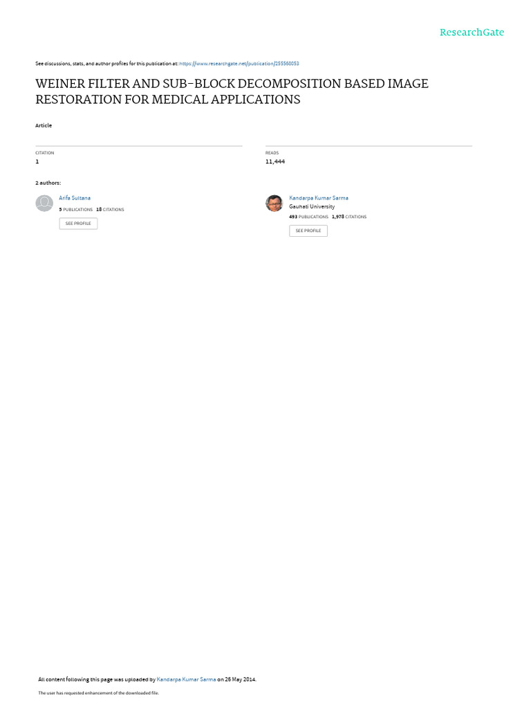 Weiner Filter and Sub-Block Decomposition Based Im | PDF | Filter (Signal Processing) | Function ...