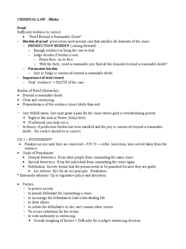 Criminal Law Outline | PDF | Mens Rea | Burden Of Proof (Law)
