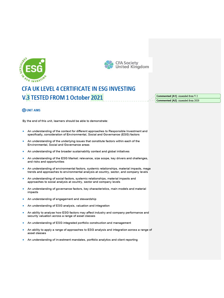 ESG Syllabus V3 - Change Document - Anon | PDF