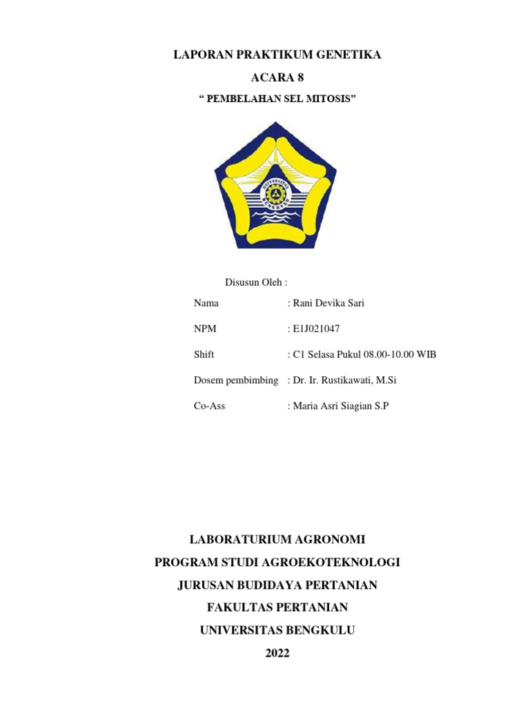 LAPRAK GENETIKA 8 Pembelahan Mitosis - Rani Devika | PDF | Sains & Matematika