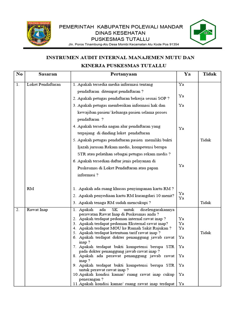 Audit Internal Rawat Inap Dan Persalinann | PDF