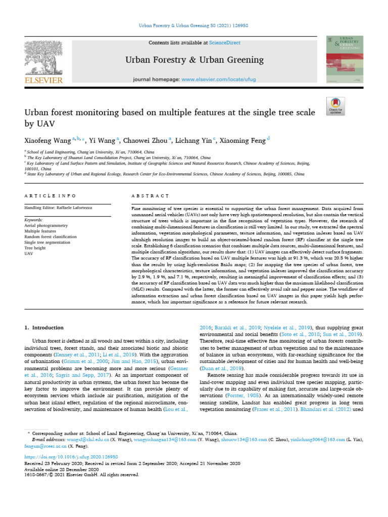 Urban forest monitoring based on multiple features at the single tree ...