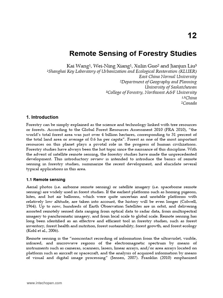 InTech-Remote Sensing of Forestry Studies | Download Free PDF | Satellite Imagery | Remote Sensing