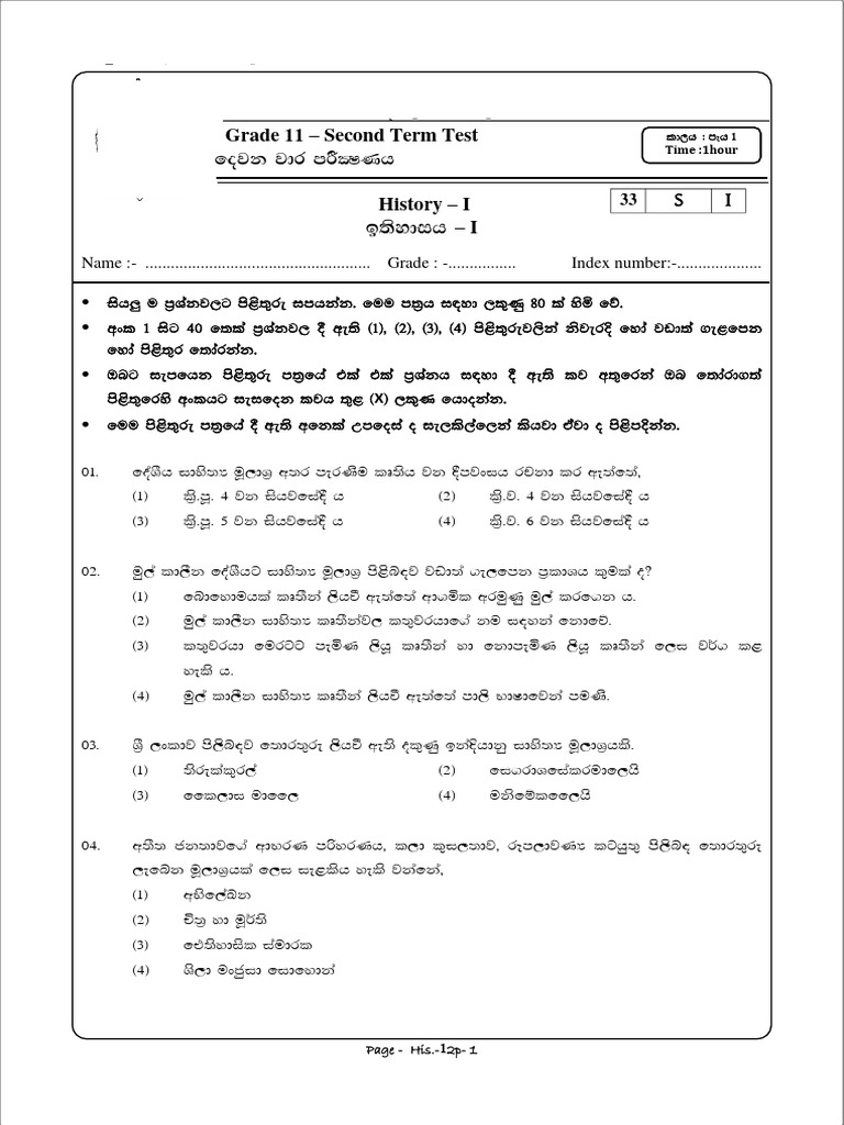 Grade 11 History Second Term Paper | PDF