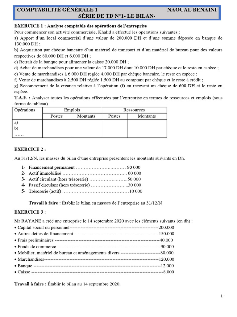 TD N °1 - Bilan | PDF