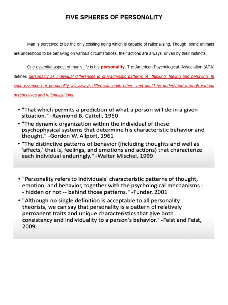 Five Spheres of Personality | PDF