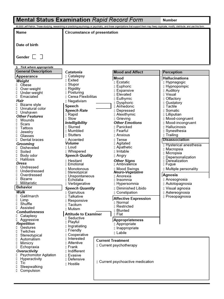 Mental Status Exam Template 05 | PDF | Thought | Hallucination