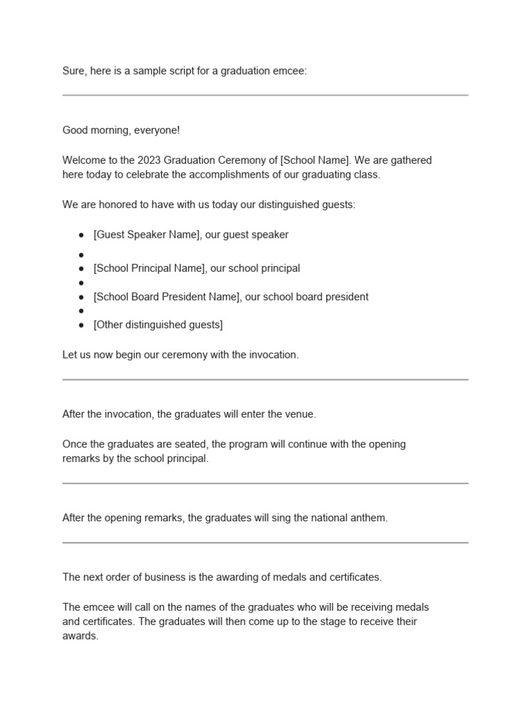 Script For Graduation Emcee | PDF