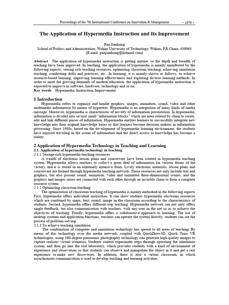 30 - The Application of Hypermedia Instruction and Its Improvement | PDF | Learning | Information