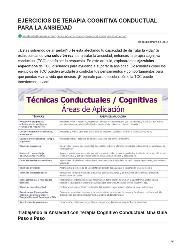 Ejercicios de Terapia Cognitiva Conductual para La Ansiedad | PDF ...