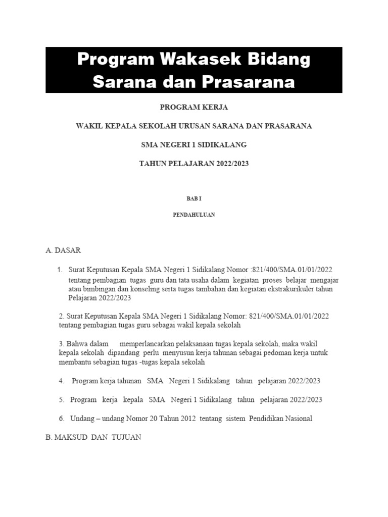 Program Kerja Wakasek Sarpras | PDF