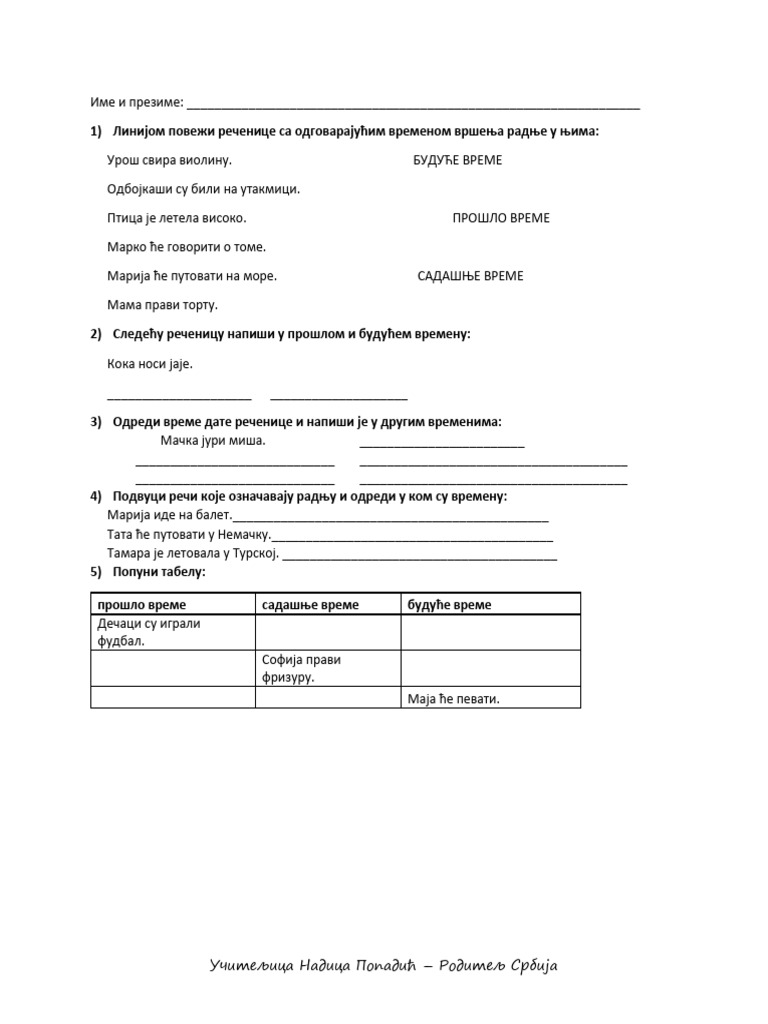 Glagoli Sadašnje Prošlo I Buduće Vreme | PDF