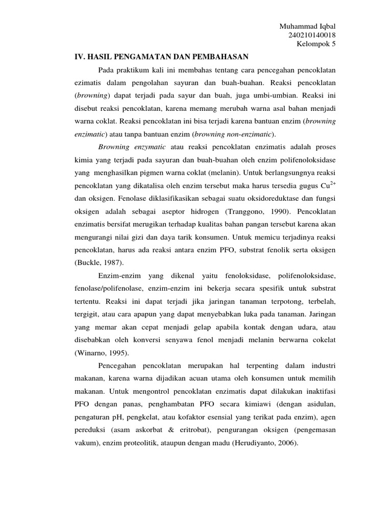 Biokim - Pembahasan - Pencegahan Pencoklatan | PDF