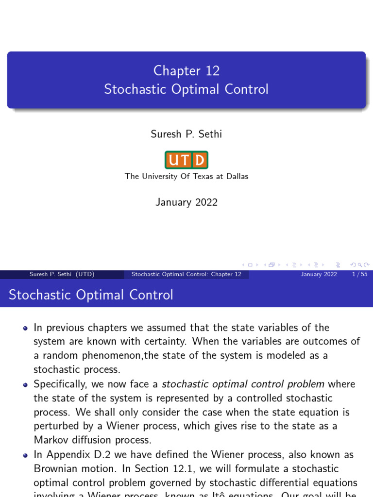 Optimal Control Theory Chapter 12 | PDF | Stochastic Process | Differential Equations