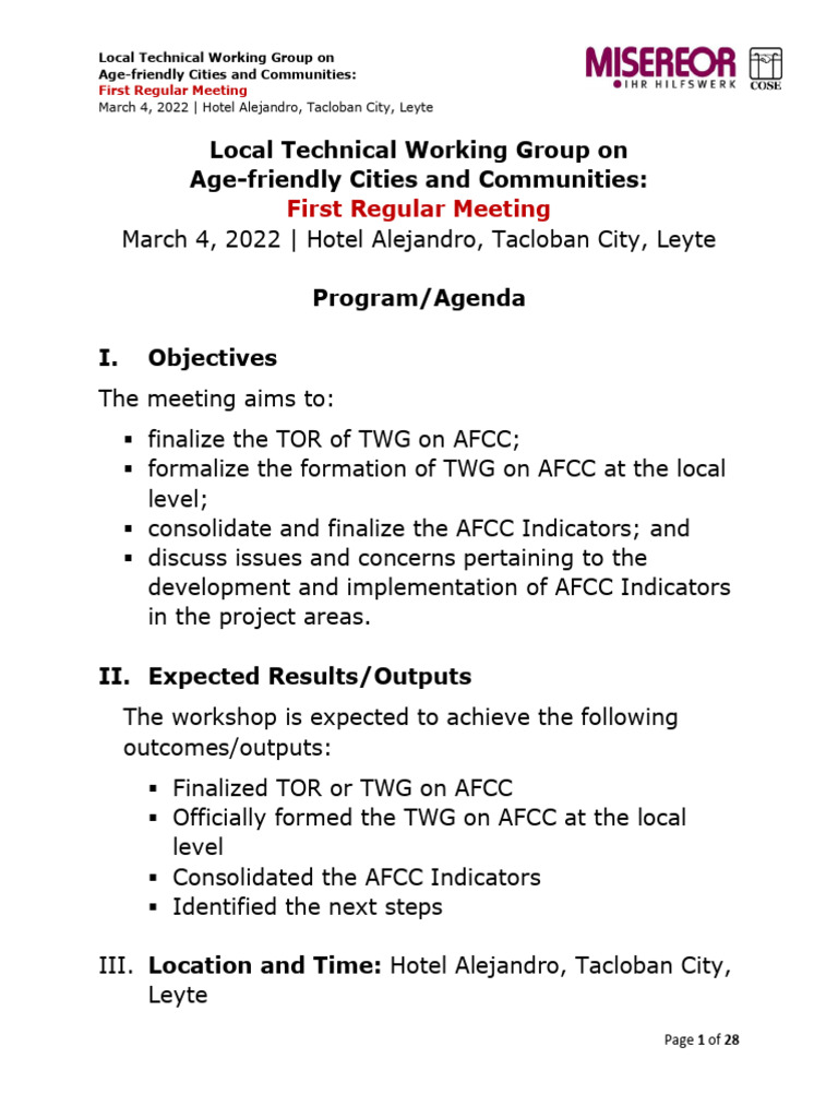 Local Technical Working Group On Age-Friendly Cities and Communities | PDF