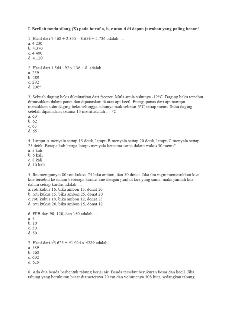 Soal Un Matematika Kelas 6 2023 Semester 2 | PDF | Griya & Taman | Seni