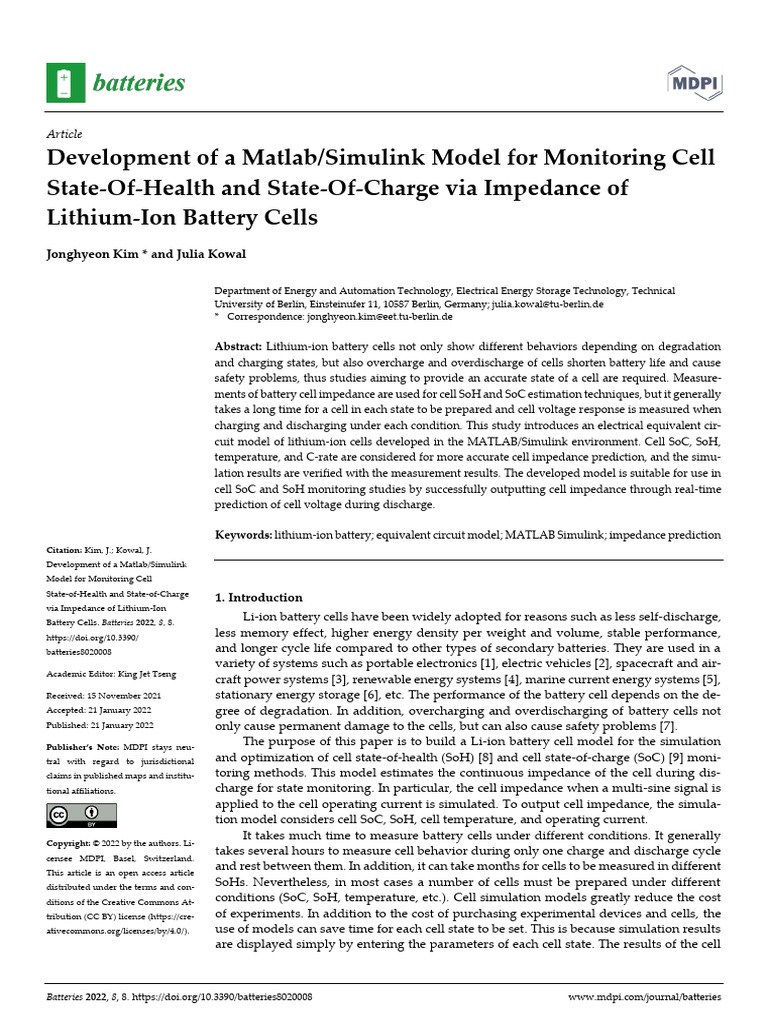 Matlab Model of SOC and SOH of Li-Ion | PDF | Technology & Engineering