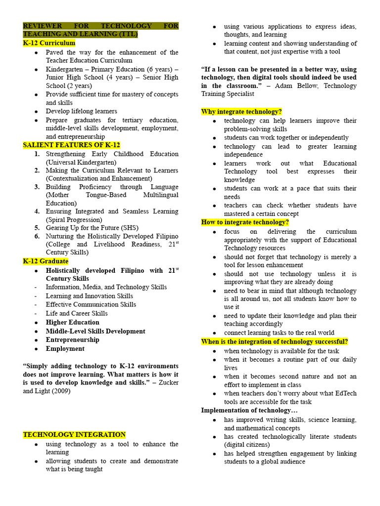 TTL Reviewer | PDF | Educational Technology | Learning