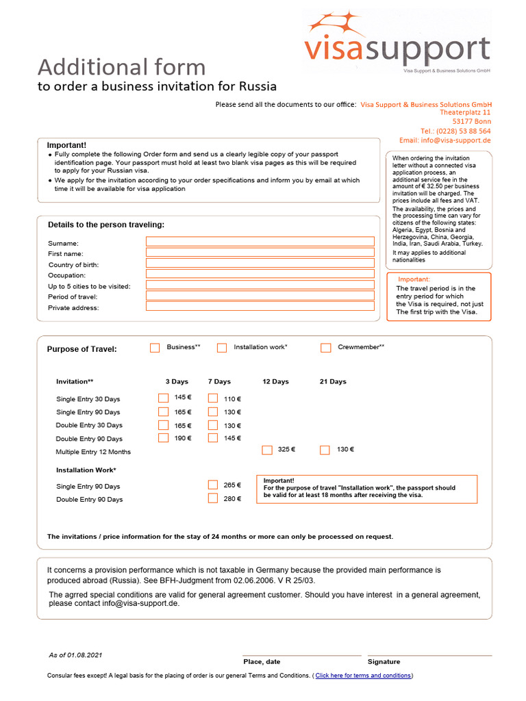 Invitation Order Form Russia en | PDF | Travel Visa | Passport