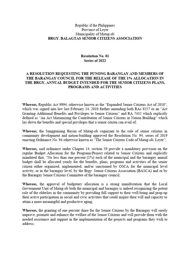 Sample BASCA RESOLUTION | PDF