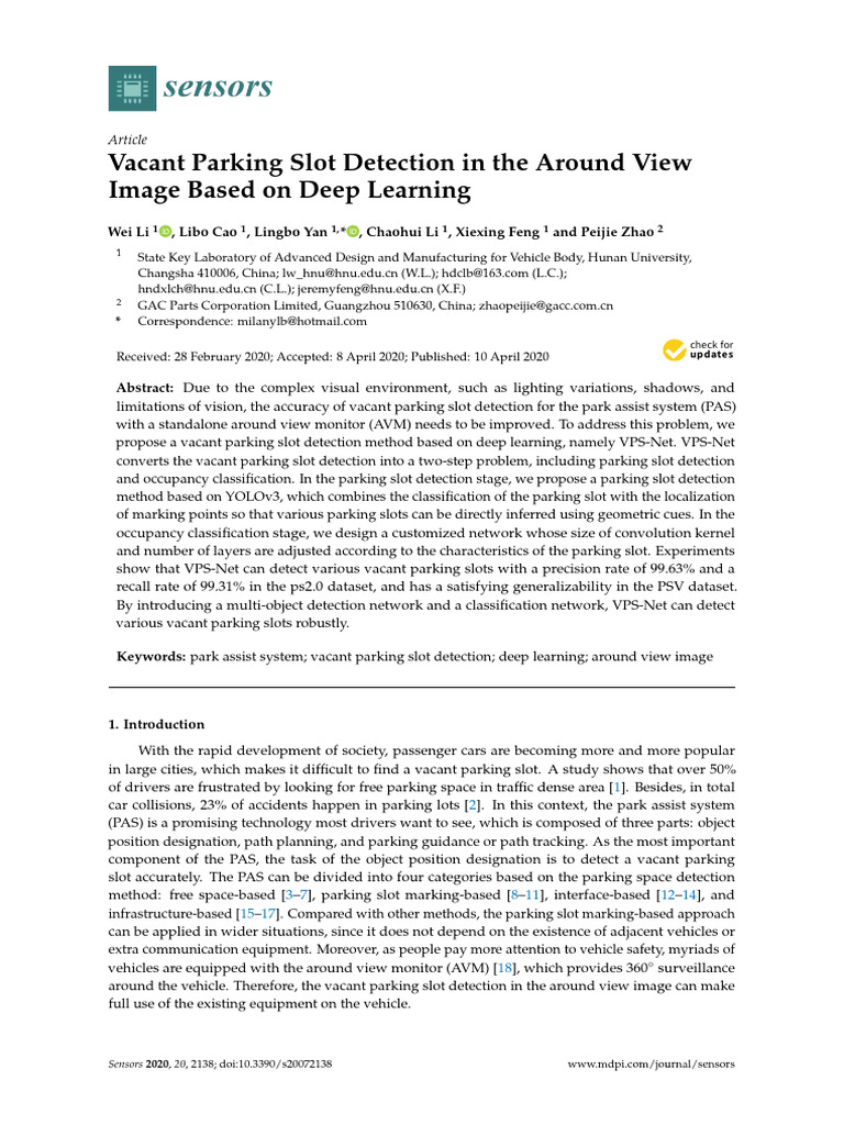 Vacant Parking Slot Detection in The Around View | PDF | Artificial ...