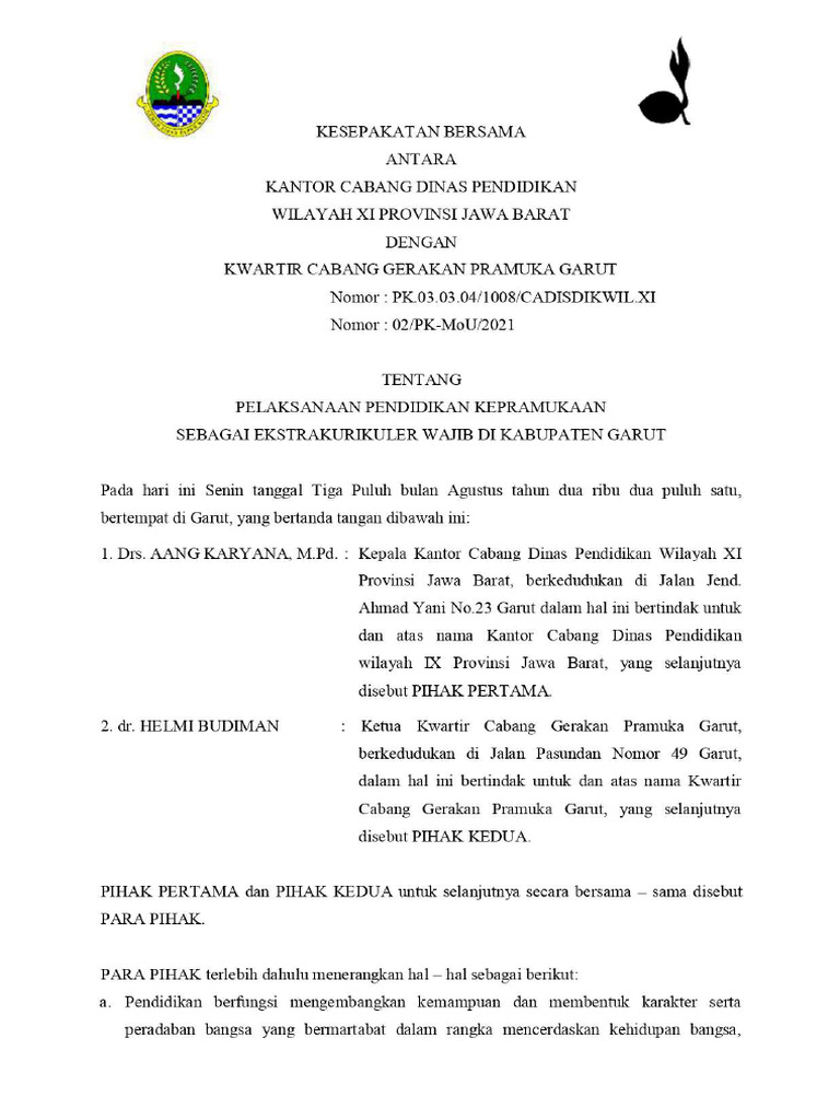 MoU KCD WIL - IX DAN KWARCAB | PDF