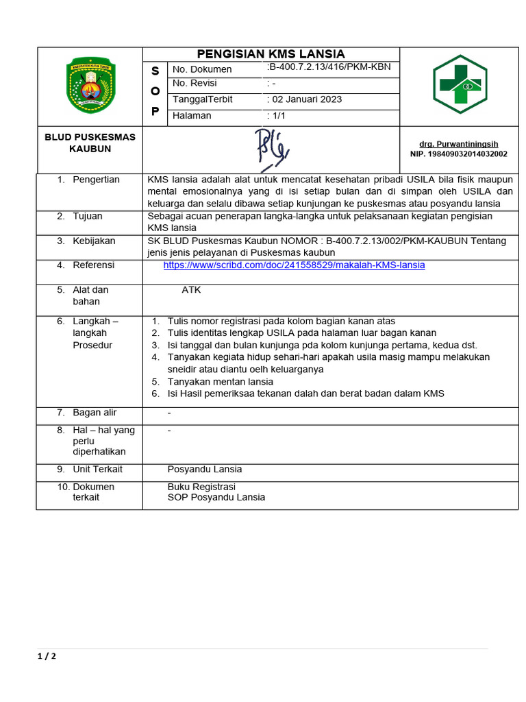 Sop KMS Lansia | PDF