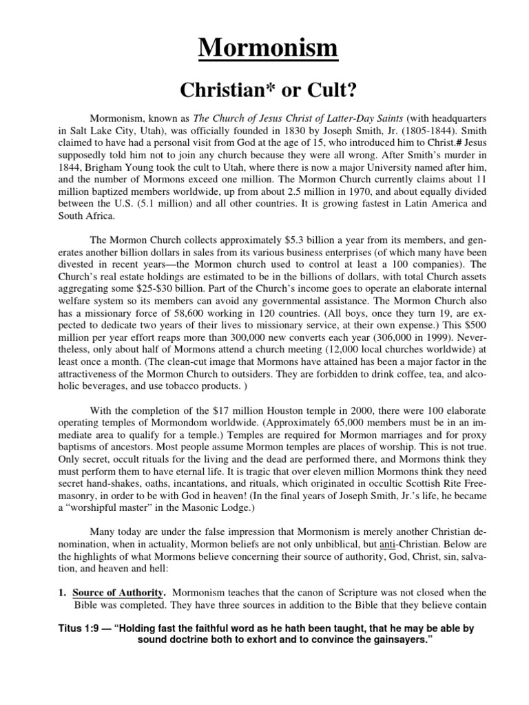 Mormonism - Beliefs | The Church Of Jesus Christ Of Latter Day Saints ...