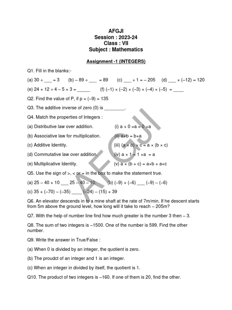 Class 7 Assignment 1 Pdf 