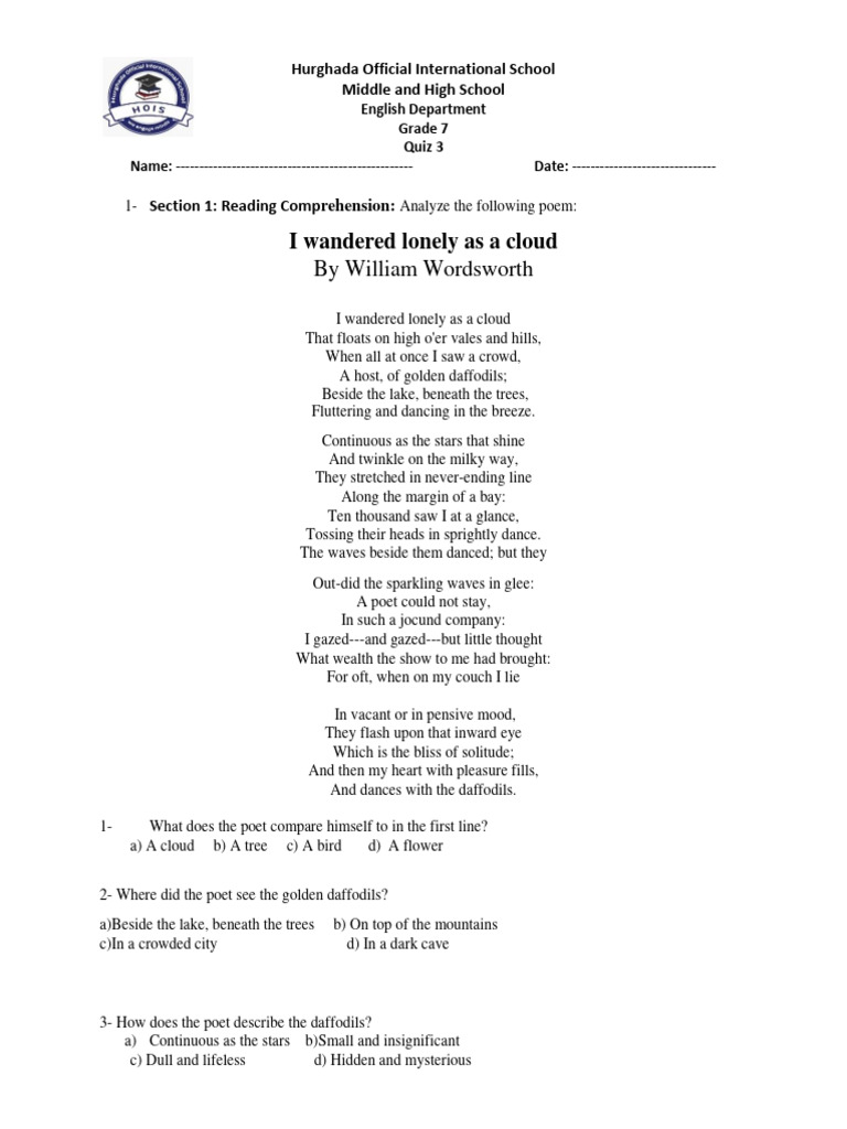 Quiz 3 Grade 7 | PDF | Poetry